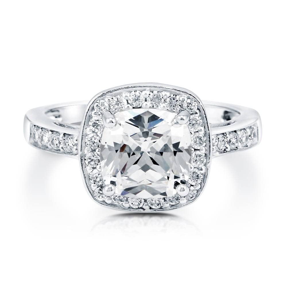 BERRICLE Sterling Silver Halo Wedding Engagement Rings Cushion Cut Cubic Zirconia CZ Ring for Women, Rhodium Plated Size 7