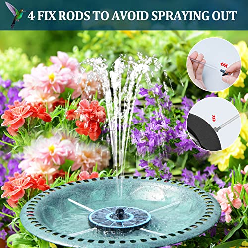 GAIZERL Solar Fountain 2023 New, 3.5W Solar Bird Bath Fountains with Glass Panel, 2000 Battery, Hummingbird Water Features with Color LED Lights, 8 Spray Modes & 4 Fixed Pipes for Garden, Pool, Pond