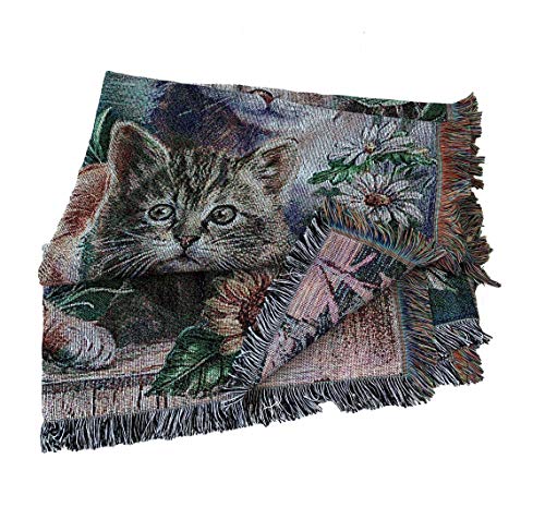 EZ.enjoy Garden Cat Flower Woven Tapestry Throw Blanket with Fringe 50X60 inches