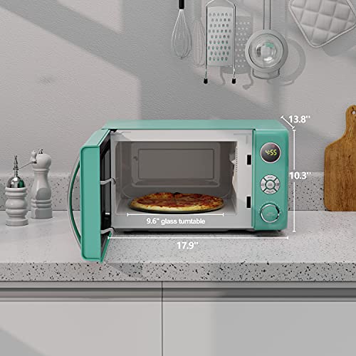 Galanz GLCMKA07GNR-07 Retro Microwave Oven, LED Lighting, Pull Handle Design, Child Lock, Surf Green, 0.7 cu ft