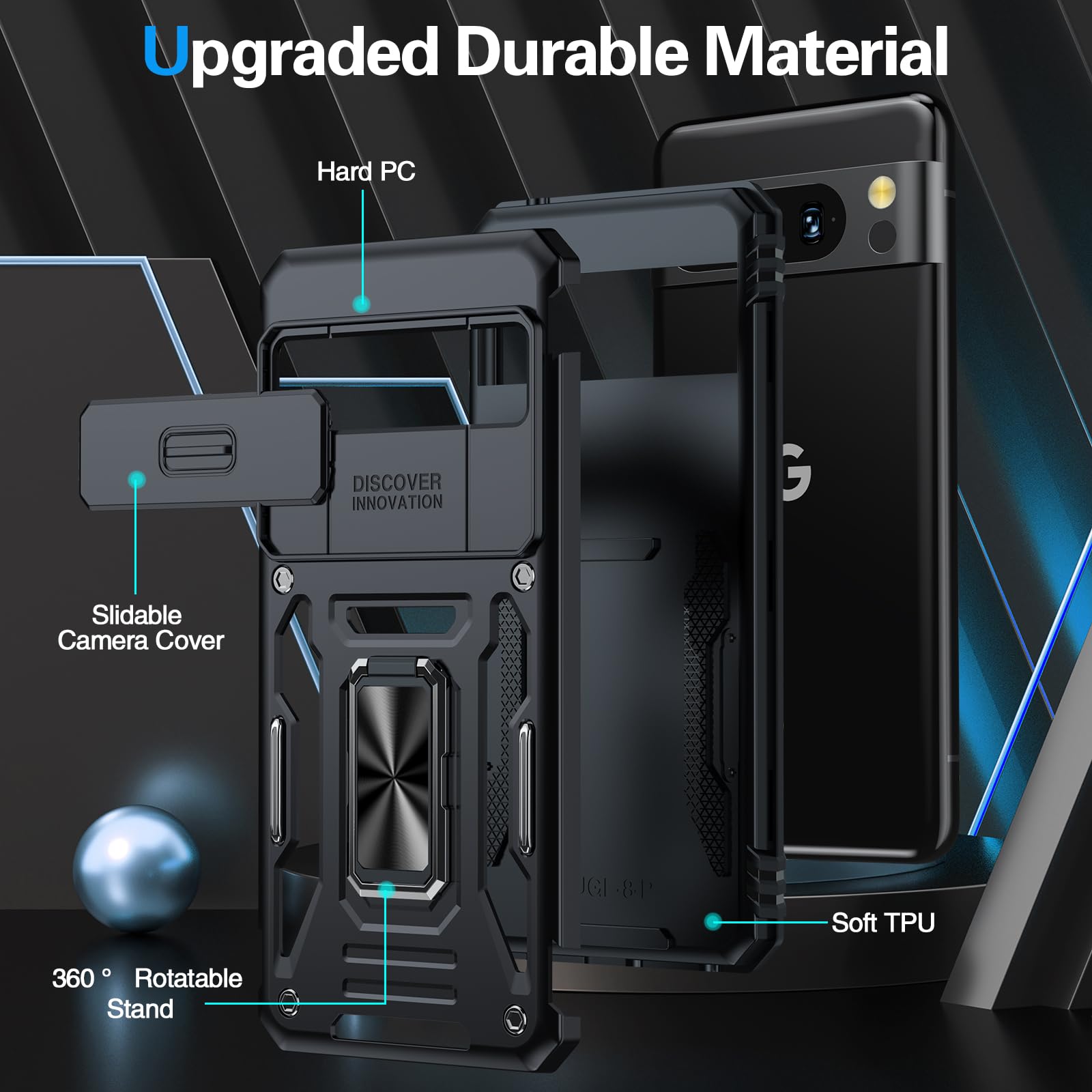 ANTSHARE for Google Pixel 8 Pro Case, [16 FT Military Grade Drop Protection], Slide Cover [Camera Protection] Heavy Duty Shockproof Phone Case for Pixel 8 Pro,Black