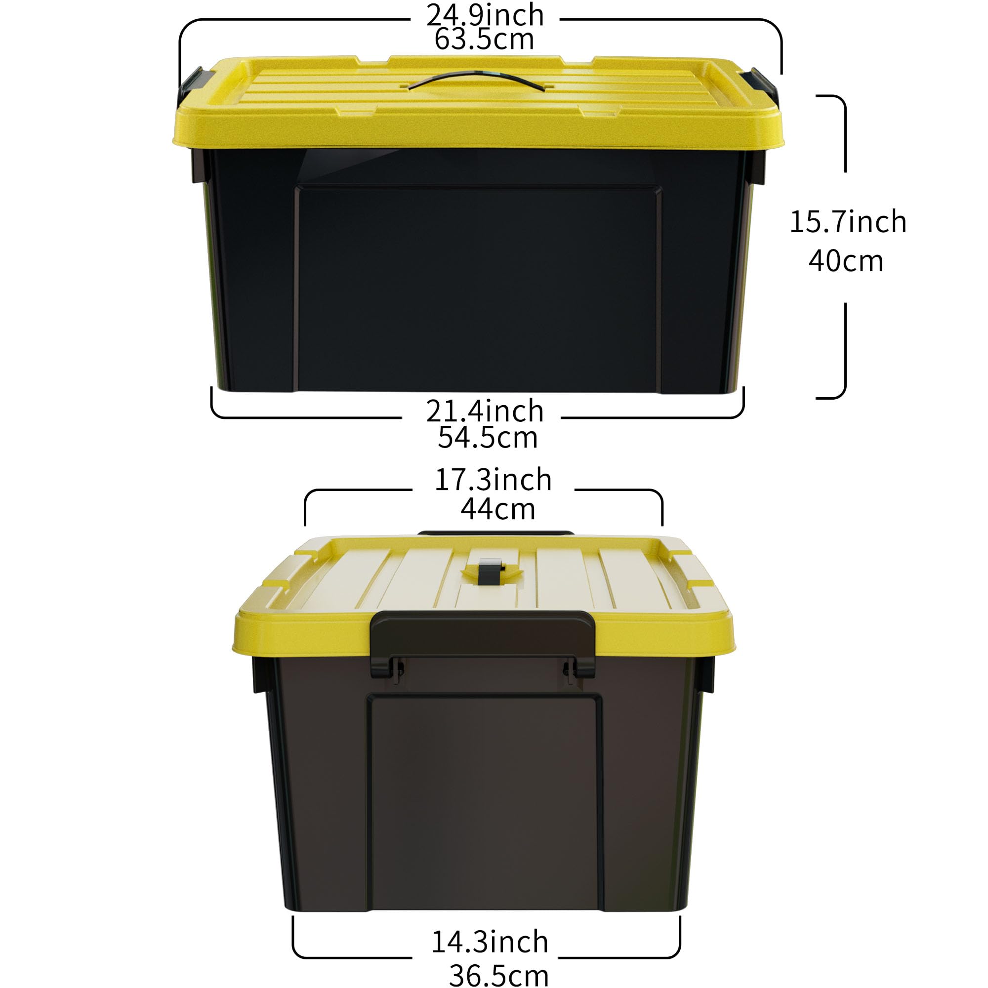 Cetomo 95Qt*6 Durabilt Flip Lid Stackable Heavy Duty Tough Storage Container Tote, Plastic Storage Bins, Storage Box, Black Base with Yellow Lid (6 Pack)