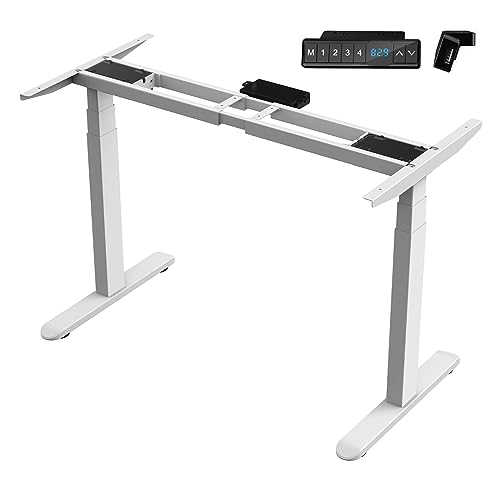 ERGOMORE Dual Motor Standing Desk Frame, 3-Stage Adjustable Height Desk Frame, Standing Desk Legs, Sit Stand Desk Frame with Memory Controll and USB Port (White Frame Only)