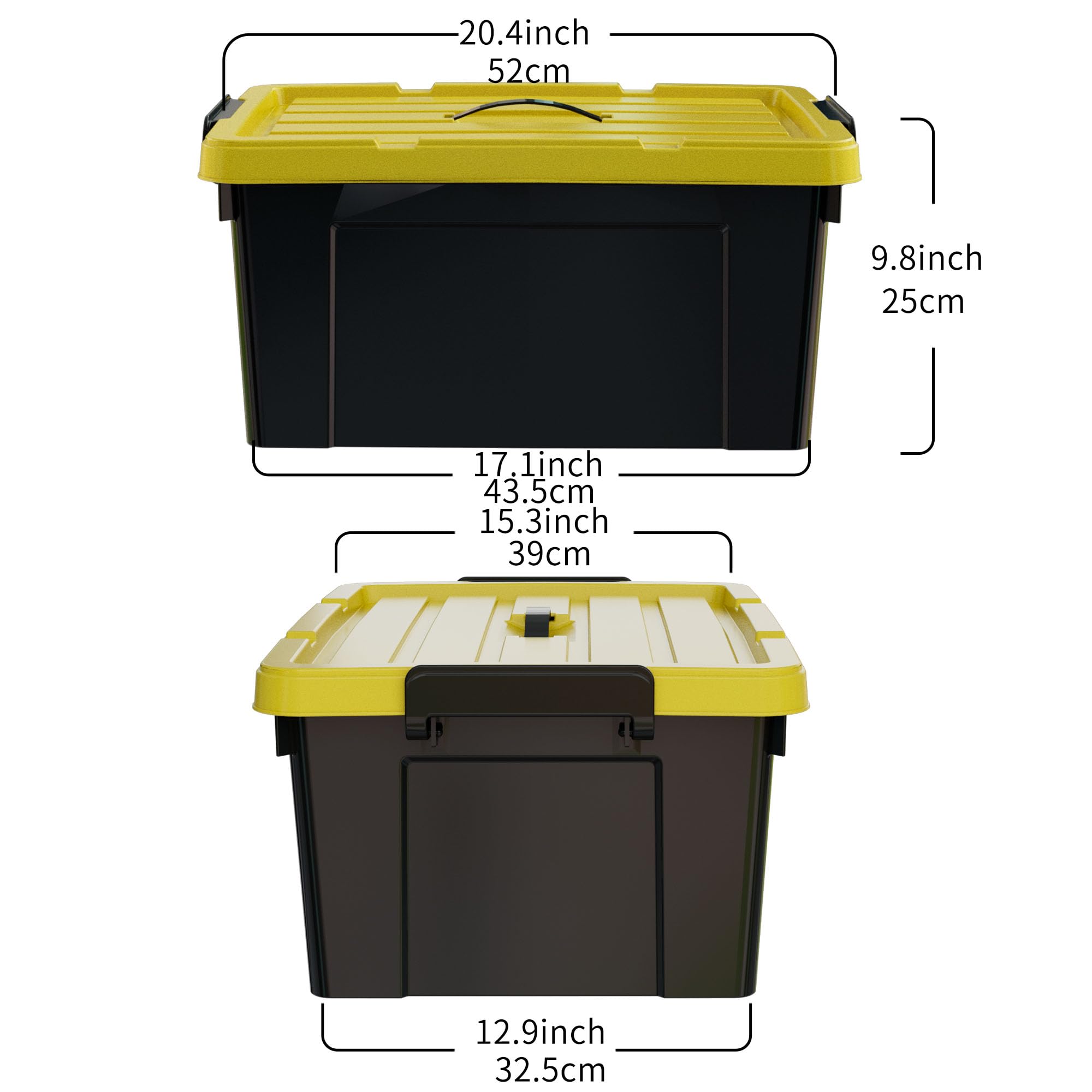 Cetomo Plastic Storage Bin Box Container Stackable with Lid and Secure Latching Buckles, Black, 40Qt x 6, Pack of 6