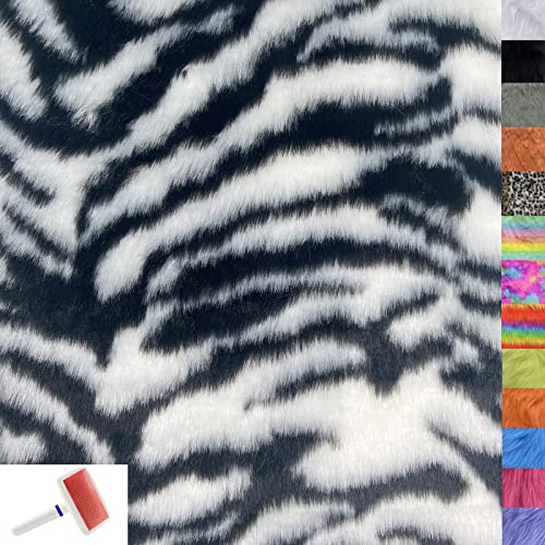 Highshion Artificial Shaggy Faux Fur Fabric | 64" x 36" | Camera Floor Chair Cover Seat Cushion for Any DIY Craft | Rectangular Patch Costume | Plush Crafting Sewing(64"X36"，Zebra Stripe)