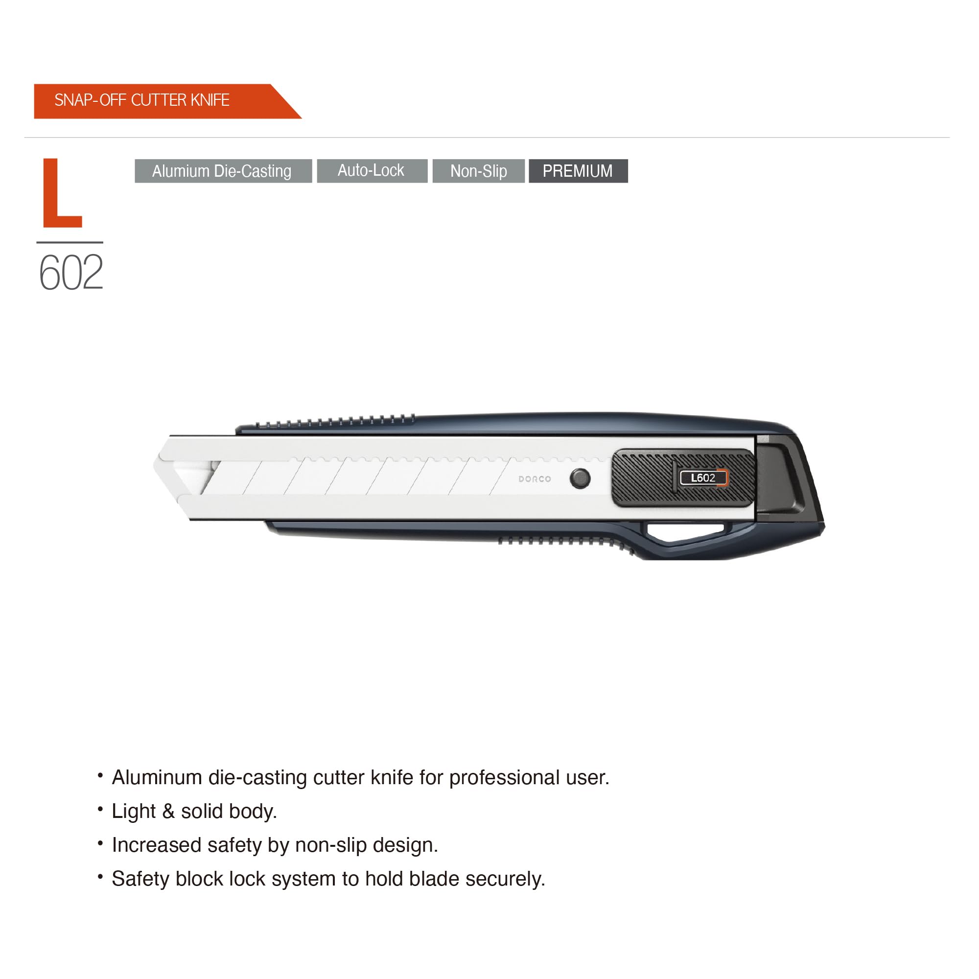 DORCO Professional L602 18mm Snap-Off Cutter Knife + Precision 18mm (11 Blades) - Premium Quality Die-Cast Body with Auto-Lock & Safety Block System