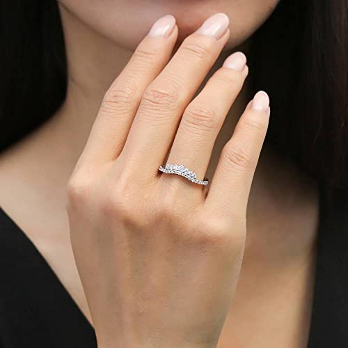 BERRICLE Sterling Silver Wishbone Wedding Rings Cubic Zirconia CZ Anniversary Curved Half Eternity Ring for Women, Rhodium Plated Size 6.5