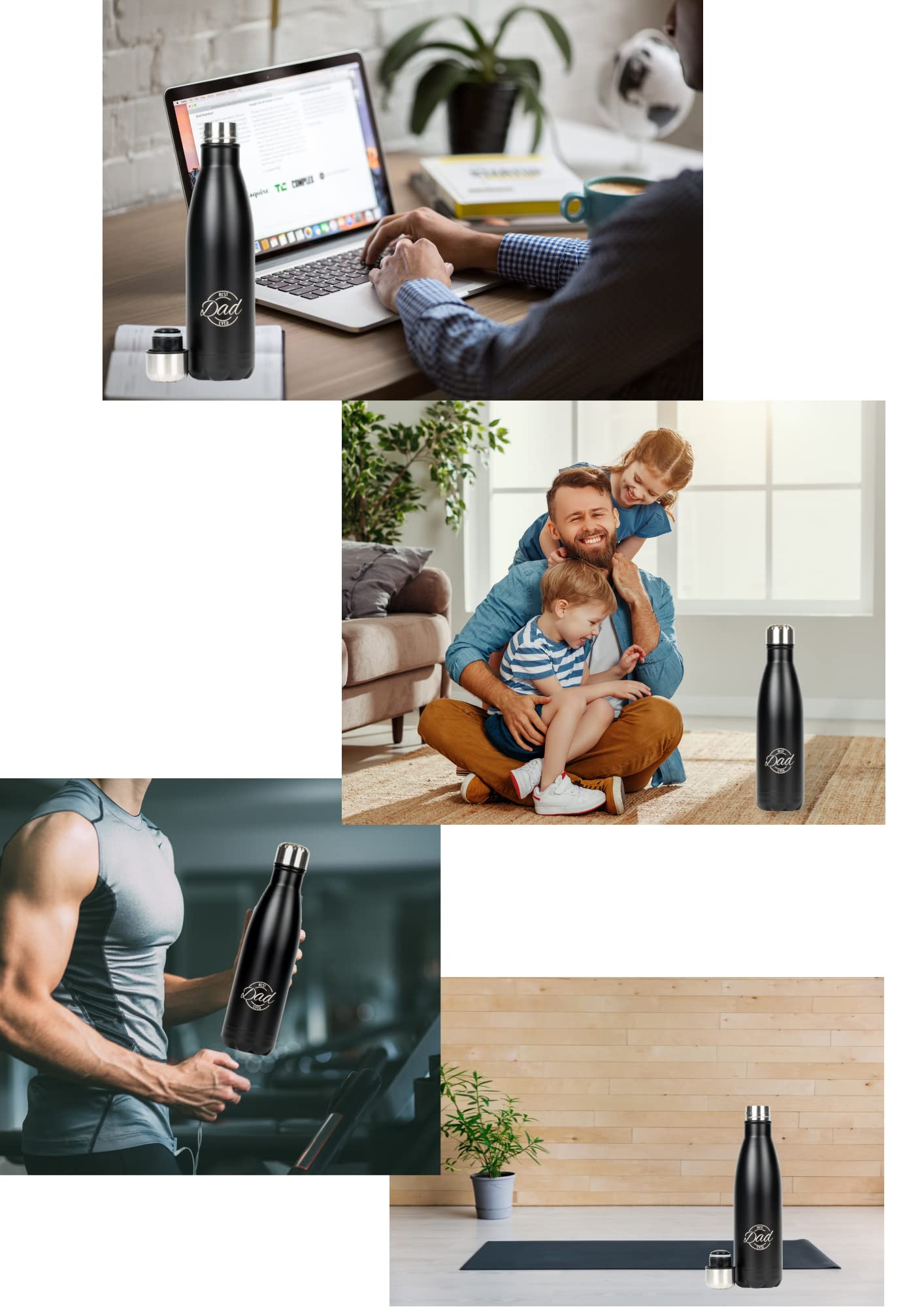 Best Dad Ever Black Water Bottle Stainless Steel & Vacuum Insulated Water Bottle Thermos for Hot & Cold Water, 17 oz Reusable Metal Bottle