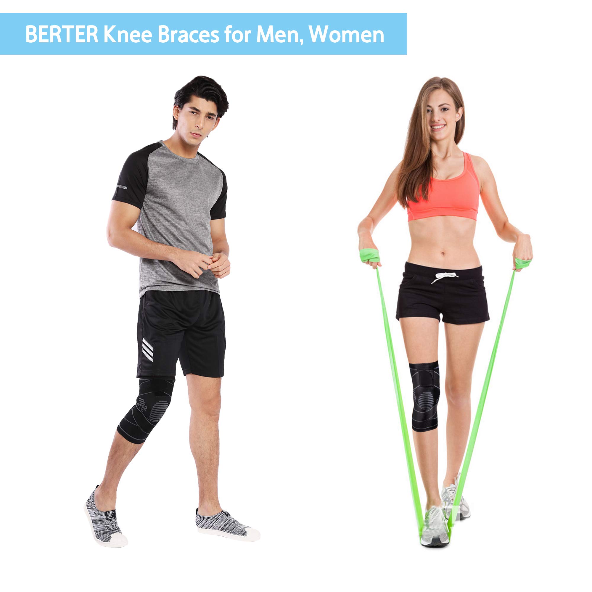 BERTER Knee Brace for Men Women - Compression Sleeve Non-Slip for Running, Hiking, Soccer, Basketball for Meniscus Tear Arthritis ACL Single Wrap (Update Compression Straps Version, X-Large)