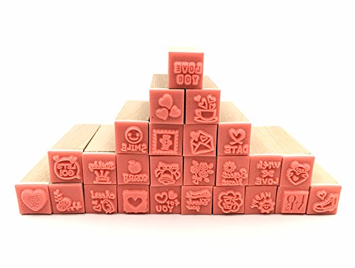 Diary Stamp Set,Wooden Rubber Signet for Children DIY Scrapbooking Planner Card Making(25pcs,Love Heart)