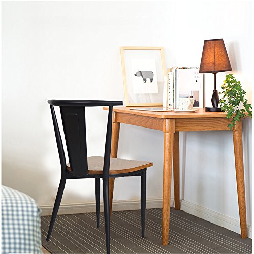 KARMAS PRODUCT 2 Pack Stackable Metal Dining Chairs with Solid Wooden Seat,Restaurant Bistro Cafe Side Chairs,Weight Capacity 500lbs,Black