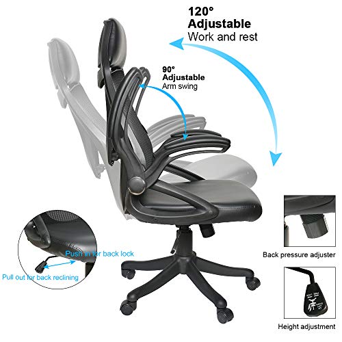 Ergonomic Home Office Desk Chair β Computer Mesh Adjustable Task Swivel Tilt Tension Armless Cushion Mid-Fiber Mesh Lumbar Support (Black D03(2))