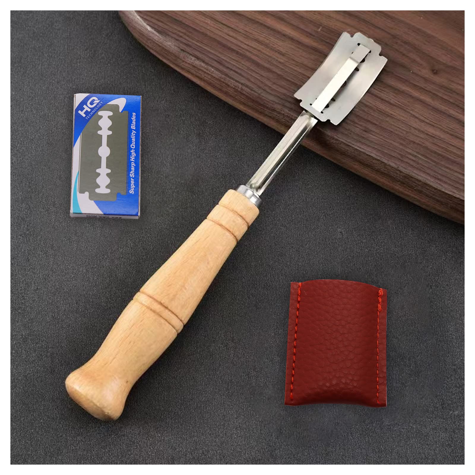 Bread Lame Slashing Tool, Dough Scoring Knife with 15 Razor Blades and a Protective Leather Cover, Hand Crafted Bread Lame Dough Scoring Tool for Sourdough Bread Baking