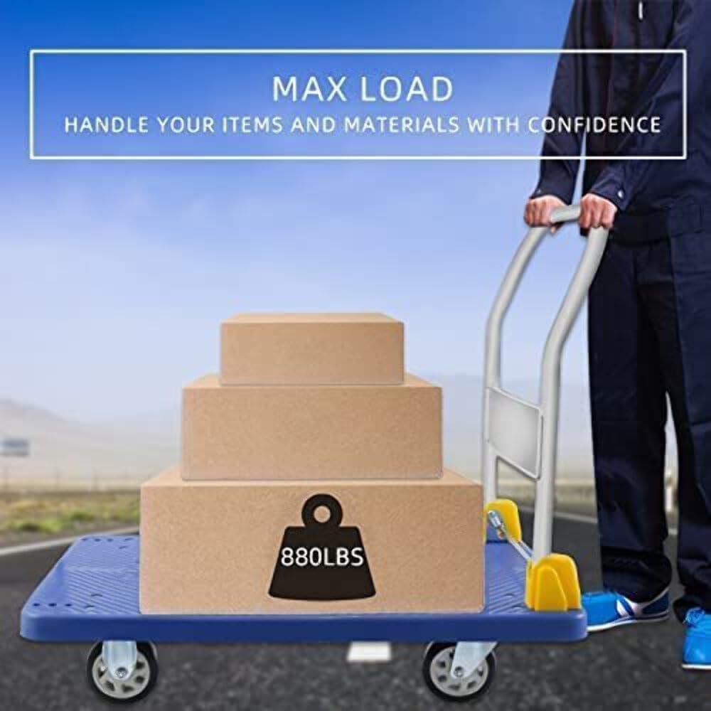 Auroglint-Platform Truck with 880lb Weight Capacity and 360 Degree Swivel Wheels, Foldable Push Hand Cart for Loading and Storage, Blue