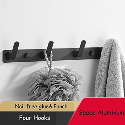 Coat Hooks Wall Mounted, Heavy Duty Coat Rack Wall Mount , Wall Hooks for Hanging Coats Hat Bags, Matte Black (4 Hooks)