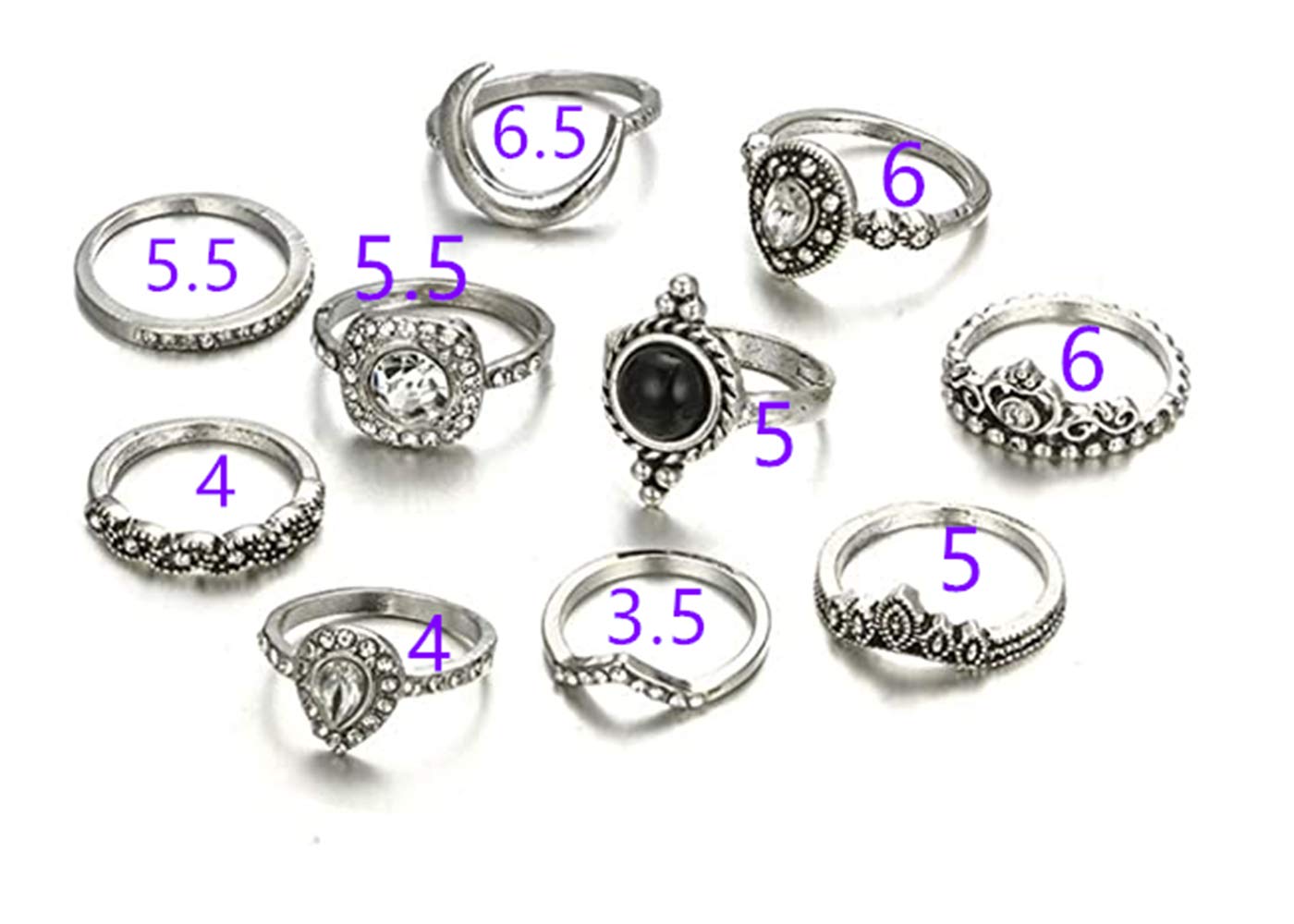 BERYUAN Rings Black Rings Goth Rings for Women Rings Womens Rings Cute Rings Stackable Rings Set(12Pcs(Rings Size 3.5,4,5,5.5,6,6.5)