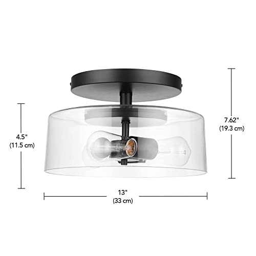 Globe Electric 61268 3-Light Flush Mount Ceiling Light, Matte Black, Clear Glass Shade, Vintage Edison Incandescent Bulbs Included, Home Improvement, E26 Bulb, Flush Mount Ceiling Light Fixture