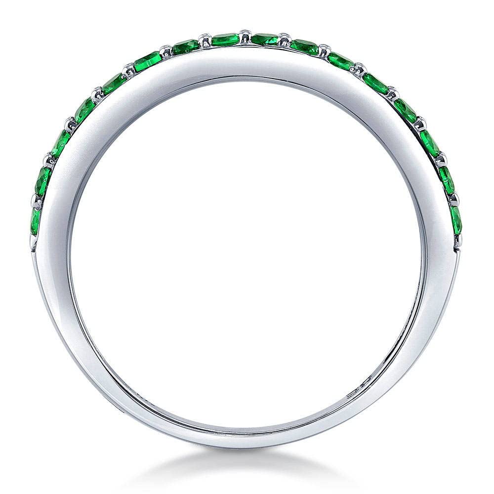 BERRICLE Sterling Silver Simulated Emerald Pave Set Cubic Zirconia CZ Stackable Fashion Half Eternity Ring for Women, Rhodium Plated Size 8