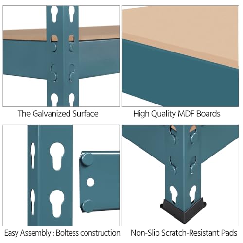 CFSAFK 4 Pieces of 5 Tiers Boltless Storage Shelf for Home Warehouse, Neptune Blue