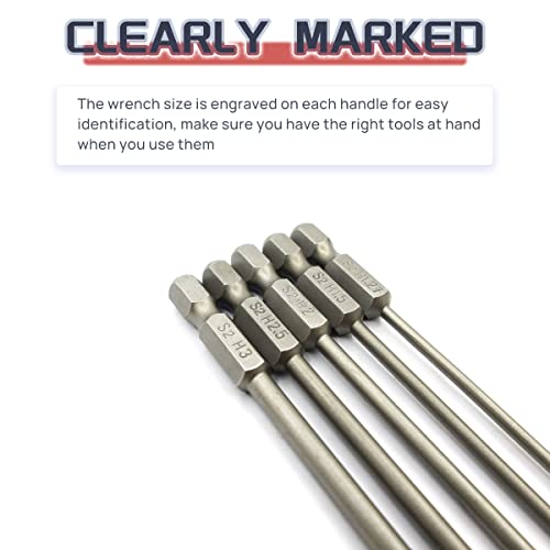 HOPLEX 5PCS RC Hex Bit 1.27mm 1.5mm 2.0mm 2.5mm 3.0mm Hex Head Allen Wrench Drill Bit Set for Screwdrivers Electric Screwgun/Power Drill