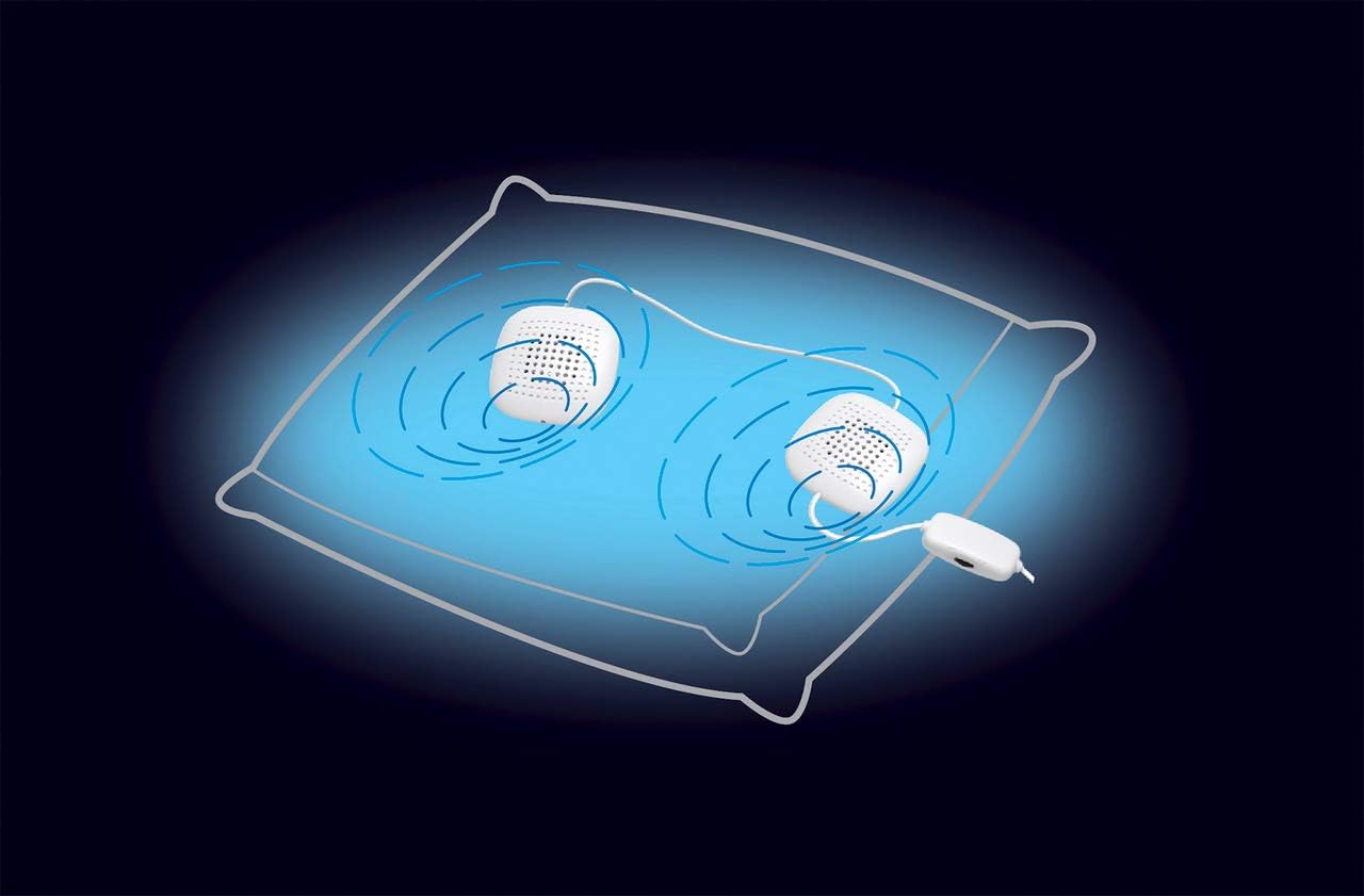 Sound Oasis Amplified Pillow Speakers, 2 Ultra-Thin Hi-Fi Stereo Speakers, Volume Control, Surround Sound for Music, Sleep, Tinnitus Masking, Connects to External Sound Source.