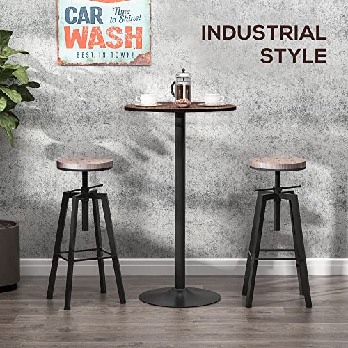 HOMCOM 42" H Bar Height Round Bar Table, Rustic Industrial Pub Table, Elm Wood Top Bistro Table with Metal Base