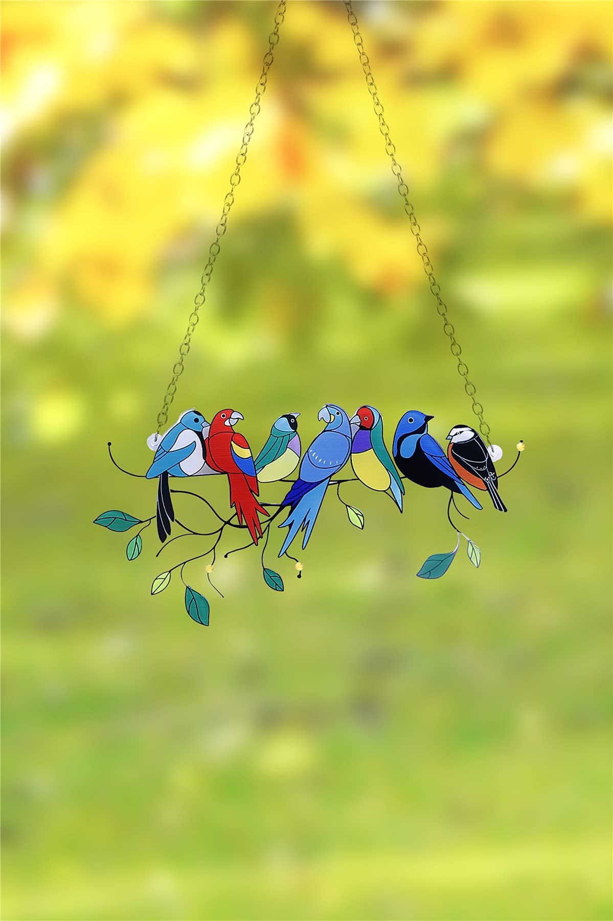WWLL Multicolor Birds Window Hangings , Bird Colored plexiglass Window Decorations,Pendant Birds On A Wire, Bird Ornaments Pendant Home Garden Decoration(7 Birds)