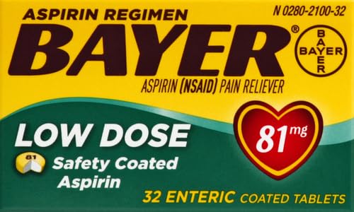 Bayer Aspirin Low Dose 81 mg, Enteric Coated Tablets, Doctor Recommended, Secondary Prevention of Cardiovascular Disease, 32 Safety Coated Tablets