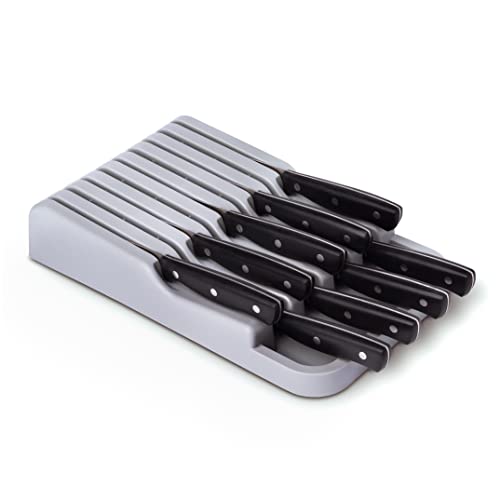 Cheer Collection Kitchen Drawer Knife Organizer - Space Saving Tray to Keep Knives Organized, Gray