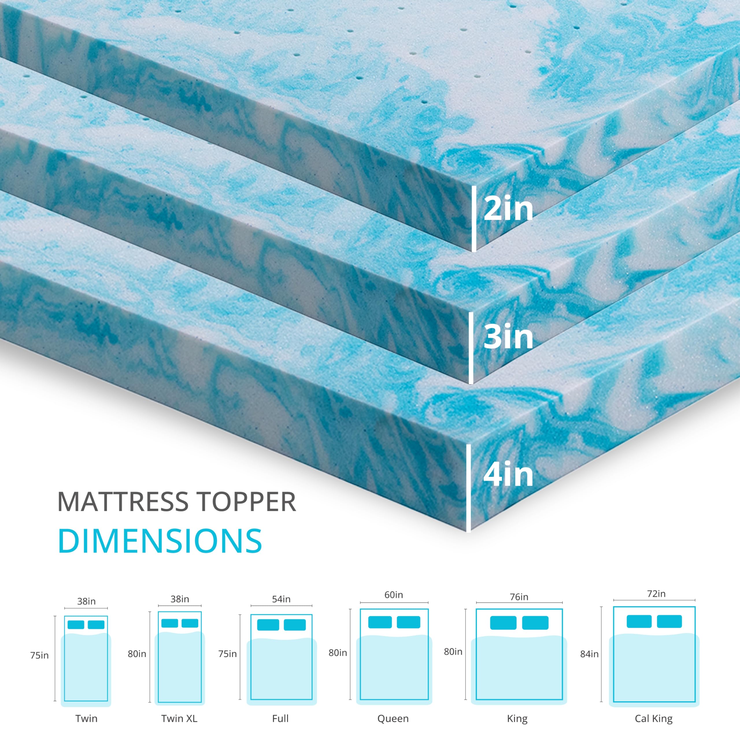 CH CHARME HOUSE 2 Inch Memory Foam Mattress Topper Twin Size, Gel Infused Memory Foam Bed Topper for Back Pain Relief, Cooling Mattress Pad, CertiPUR-US Certified, 75Γ38"
