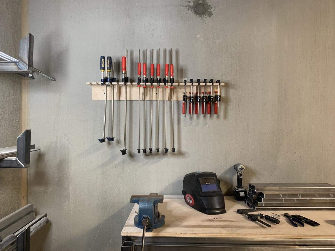 Factory Crafts Bar Clamp Tool Holder Organization Storage Rack Wood Shelf Organizer 20-Slot Birch Plywood
