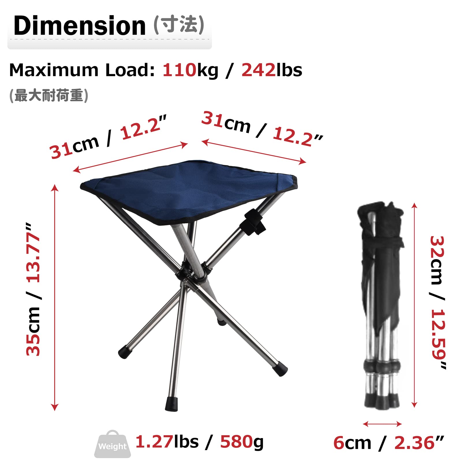 Azarxis Folding Camping Stool Mini Fishing Slacker Chair Compact Lightweight Portable for Outdoor Walking Hiking Backpacking Travelling Hunting BBQ (Black - Large)