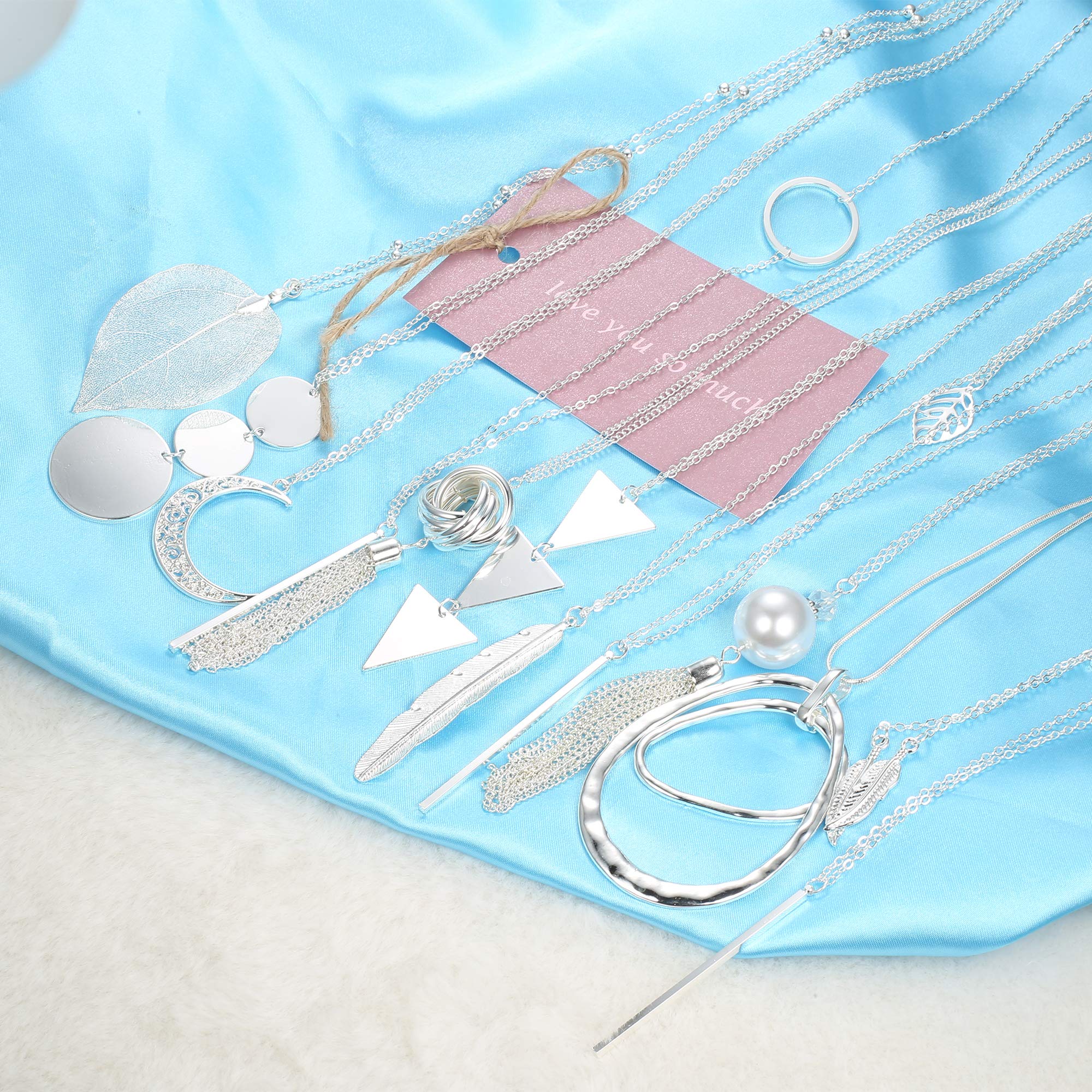 Besteel 12PCS Long Statement Pendant Necklace Set Simple Bar Leaf Circle Costume Tassel Layer Y Strands Boho Necklaces for Women