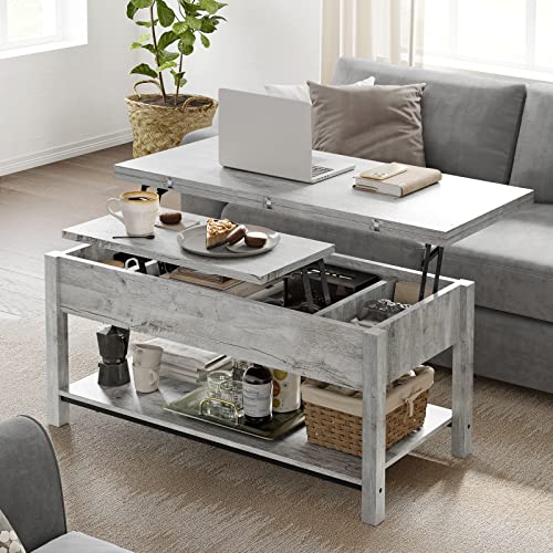 FABATO Lift Top Coffee Table, 4-in-1 Multi-Function Convertible Coffee Table with Storage, Coffee Table Converts to Dining Table for Living Room Reception Room Office, Gray