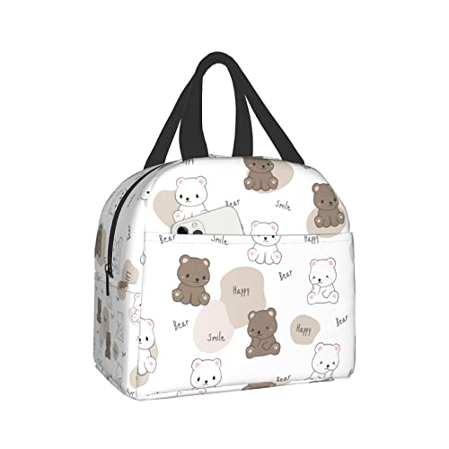 Cute Polar And Kawaii Bear Head Lunch Box Bento Box Insulated Lunch Boxes Reusable Waterproof Lunch Bag With Front Pocket For School Office Picnic