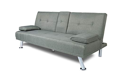 ERYE 3-in-1 Upholstered Futon Sofa Loveseat Convertible Sleeper Couch Bed,2-Seaters Sofa & Couch Soft Cushions Love Seat Daybed for Small Space Living Room Napping Sofabed, Light Grey