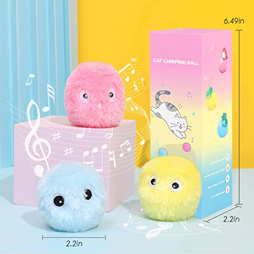 KreizyGo Chirping Cat Toys, Interactive Cat Toys for Indoor Cats Exercise, 3 Pack Fluffy Plush Catnip Toy Balls, Fun Kitty Kitten Kicker Toys