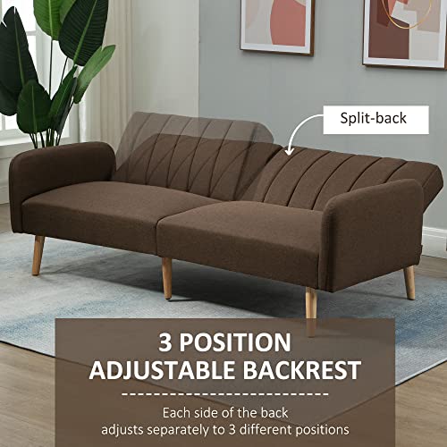 HOMCOM Two Seater Sofa Bed, Convertible Futon Couch Bed, Linen Upholstered Loveseat with Adjustable Backrest for Small Spaces, Living Room, Apartment, and Dorm, Brown