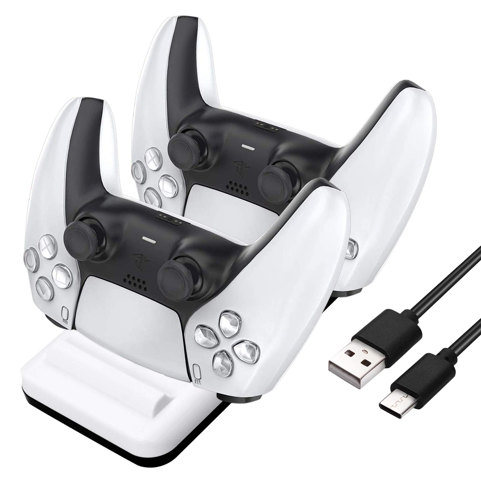 Mini PS5 Controller Charger, LiNKFOR Charging Dock Station for PS5, Fast Dual Charger Accessories for PlayStation 5 DualSense Controller with USB Cable, White