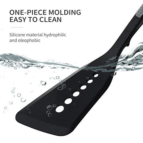 KONOLL Silicone Spatula Set for Nonstick Cookware, Cooking Fork to Stir Mix Mash, Kitchen Utensils Set - 460°F Heat Resistant, 3pcs Green Flexible Kitchen Slotted Spatula, Dishwasher Safe