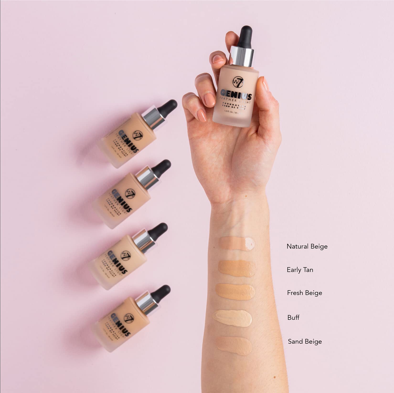 W7 Genius Feather Light Foundation, Natural Beige, 1.05 Ounce