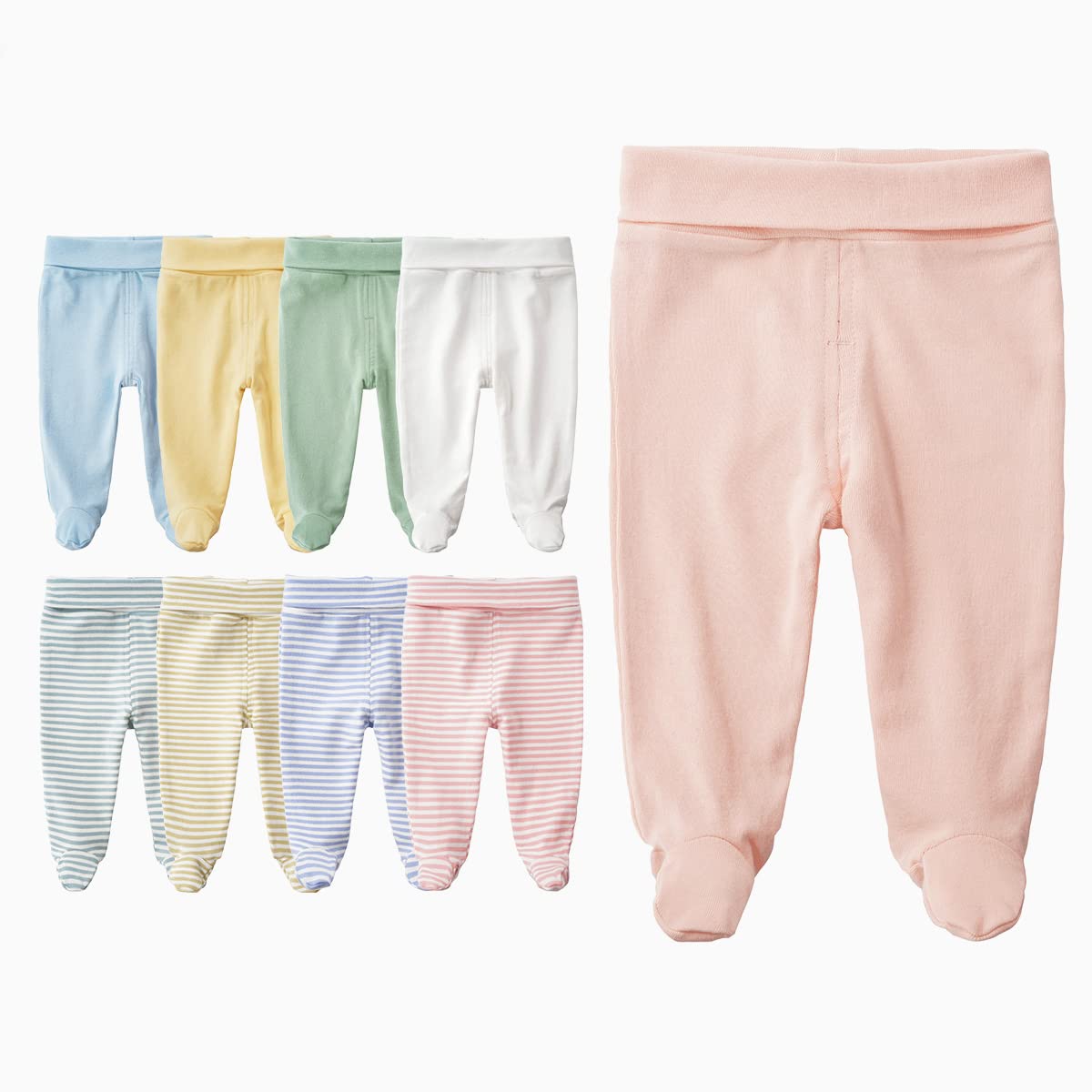 Teach Leanbh Infant Baby 3 Pack Footed Pants Cotton High Waist Casual Leggings (12 Months, A)