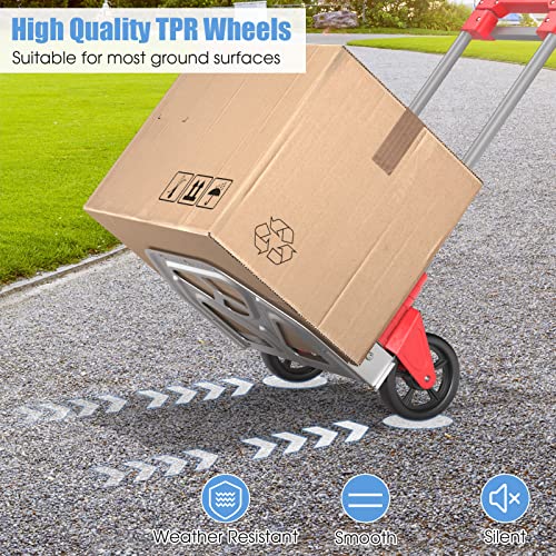 Goplus Folding Hand Truck, Lightweight Dolly Cart with Bungee Cord, Telescoping Handle, 2 Wheels, Portable Hand Cart for Office Home, Foldable Hand Truck Dolly