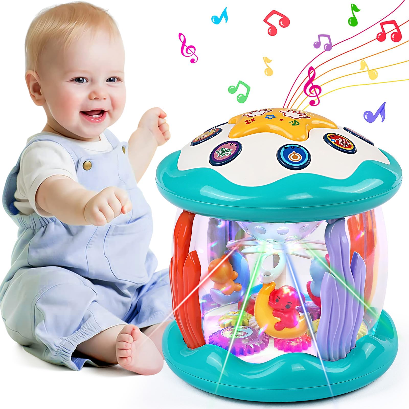 Baby Toys 6 to 12 Months Animal Rotating Light Up Toys for 1 Year Old Boy Musical Toys for Toddlers 1-3 Tummy Time Toys for 3 6 8 9 10 12 18 Months Infant Birthday Xmas Gift for 1 Year Old Boys Girls