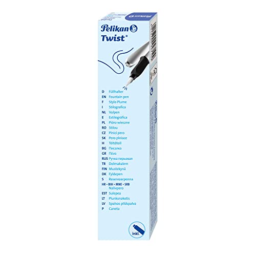 Pelikan Twist Fountain Pen with 1 Ink Cartridge, Medium Nib, Silver, Boxed (947101)