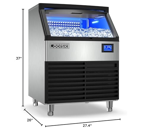 Coolski Commercial Ice Maker Machine 200LBS/24H, 26ββ Under Counter Ice Machine with 80LBS Storage Capacity, Stainless Steel Ice Maker for Restaurant/Bar/Home, Air Cooled/Clear Ice Cubes/ETL Approved