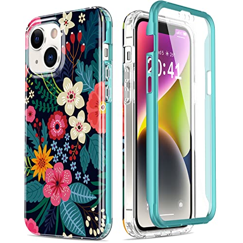 Esdot for iPhone 14 Case with Built-in Screen Protector,Military Grade Rugged Cover with Fashionable Designs for Women Girls,Protective Phone Case 6.1" Blooming Flowers