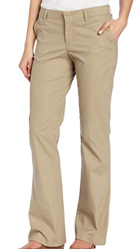 Dickies Women's Flat Front Stretch Twill Pant Slim Fit Bootcut, Desert Sand, 6