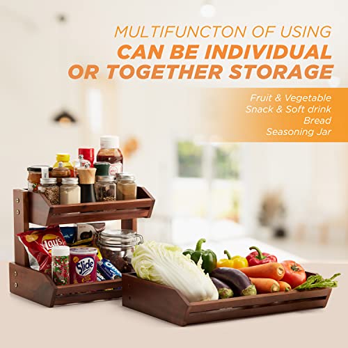 HOLANA Acacia Wood Fruit Basket for Kitchen Countertop - 3-Tier Fruit Bowl Holder, Extra Large 16x12.5x18 inch, Wooden Fruit Stand Storage Organizer for Vegetable, Bread, Snack