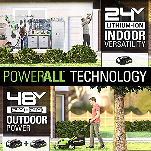 Greenworks 24V 13-Inch Cordless (2-In-1) Push Lawn Mower, 4.0Ah USB Battery (USB Hub) and Charger Included MO24B410